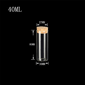 30x80mm 40ml Glass Vials Jars Test Tube with Cork Stopper Empty Glass Transparent Clear Bottles (50, 40ml-30x80mm)