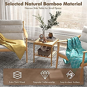 Giantex Bamboo Nightstands Set of 2, Square Bedside Table with Storage Shelf, Natural Wood End Side Table for Bedroom Home Office, Easy Assembly (2)
