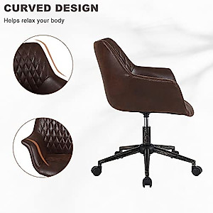 Home Office Desk Chair, Set of 2 Leather Modern Height Adjustable Task Chair with Armrest, Back and Wheels for Living Room Study Room and Bedroom, Brown