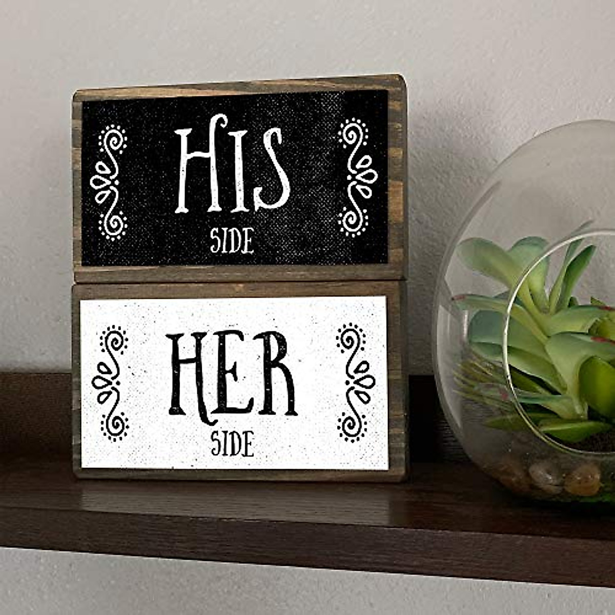 ANVEVO His Side, Her Side - Two 6" Handmade Rustic Couple Metal Wood Signs – Cute Rustic Wall Decor Art - Farmhouse Decorations – Couple Bathroom Signs
