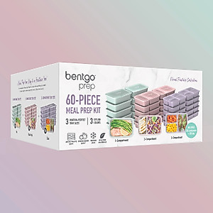 Bentgo® Prep 60-Piece Meal Prep Kit - 1, 2, & 3-Compartment Containers with Custom Fit Lids - Microwaveable, Durable, Reusable, BPA-Free, Freezer & Dishwasher Safe Storage Containers (Floral Pastels)