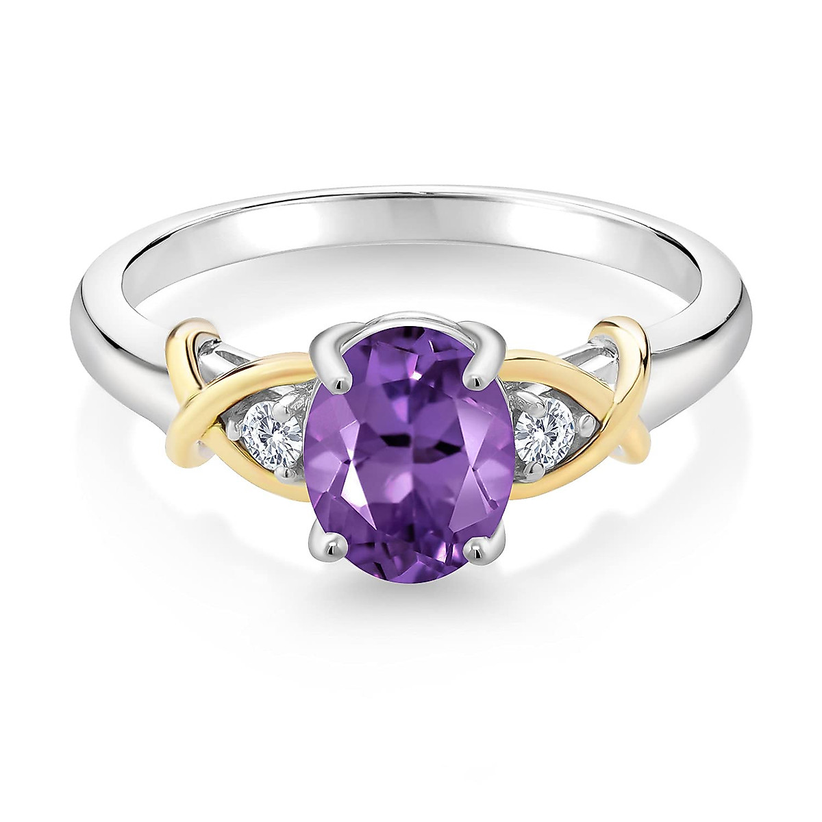 Gem Stone King 2 Tone 10K Yellow Gold and 925 Sterling Silver Purple Amethyst and Lab Grown Diamond Engagement Ring For Women (1.23 Cttw, Gemstone Birthstone, Available In Size 5, 6, 7, 8, 9)
