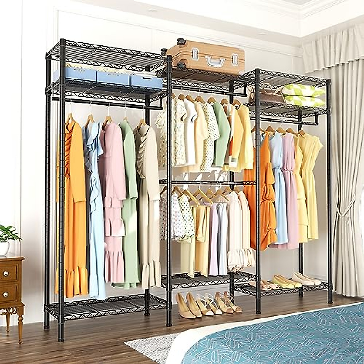 Golpart Freestanding Garment Rack Portable Closet Clothes Racks for Hanging Clothes, Heavy Duty Metal Adjustable Clothing Rack with 4 Hanging Rod & 8 Shelve, Stand Wardrobe Closet, Max Load 800LBS