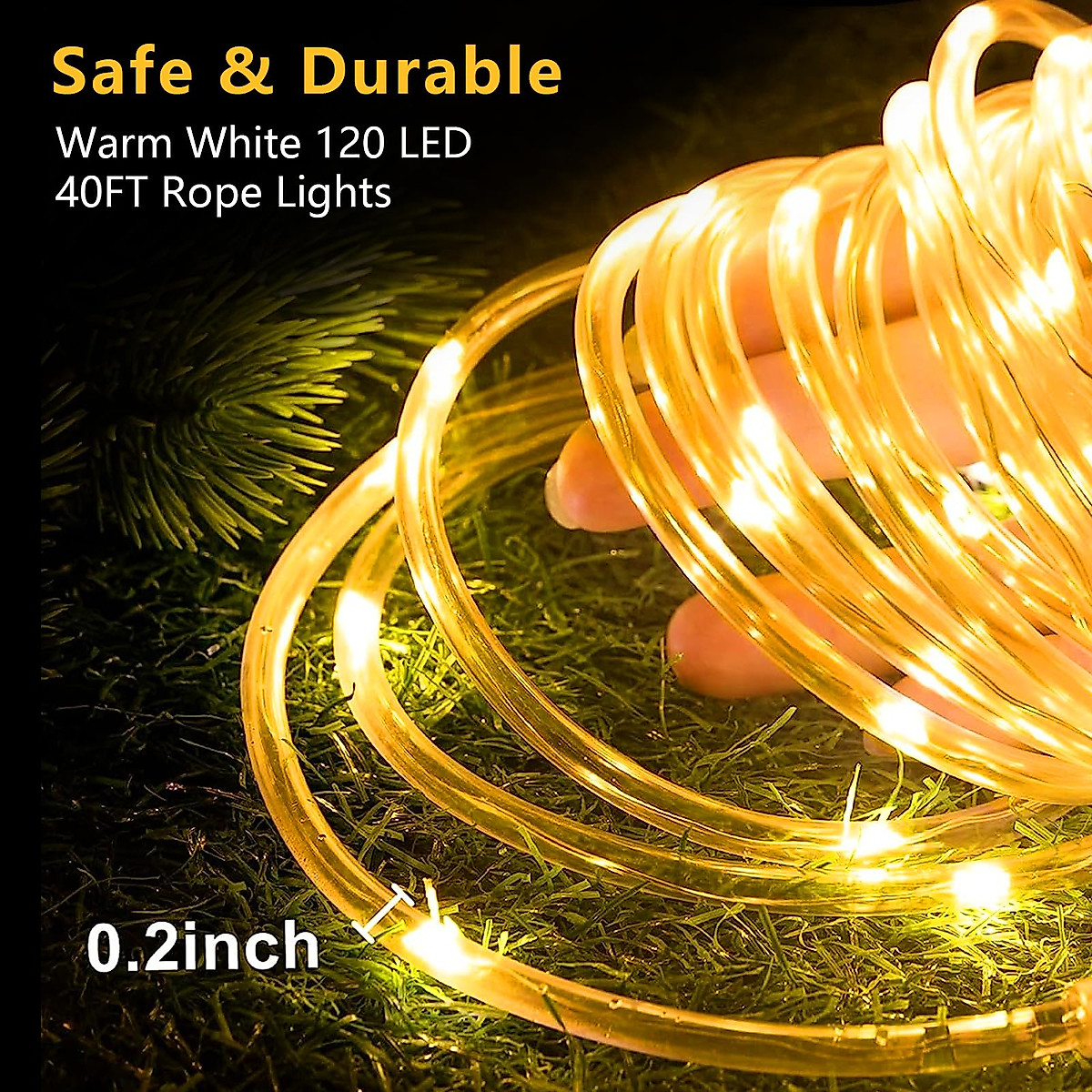 Bebrant LED Rope Lights Battery Operated String Lights-40Ft 120 LEDs 8 Modes Outdoor Waterproof Fairy Lights Dimmable/Timer with Remote for Camping Party Garden Holiday Decoration(Warm 1 Pack)
