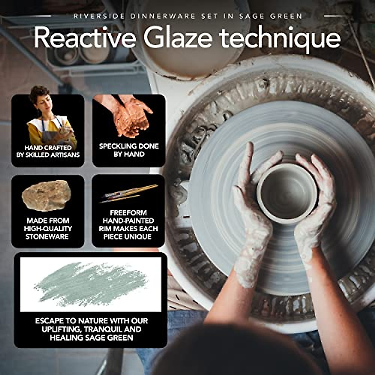 Riverside 12-Piece Dinnerware Set for 4 - Hand Crafted Plates and Bowls Dish Set, Ceramic Stoneware Dinner Set, Microwave & Dishwasher Safe Dishware - Sage Green