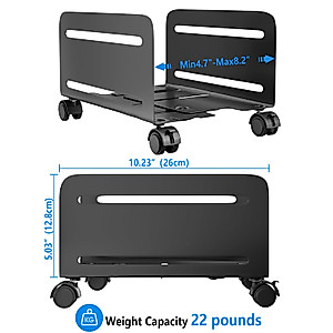 CPU Stand, Computer Tower Stand with 2 Locking Wheels and 2 Caster Wheels, UPC Steel Rolling Stand Computer Stand for Desktop Tower (Black)