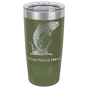 LaserGram 20oz Vacuum Insulated Tumbler Mug, Trout Fish, Personalized Engraving Included (Camo Green)