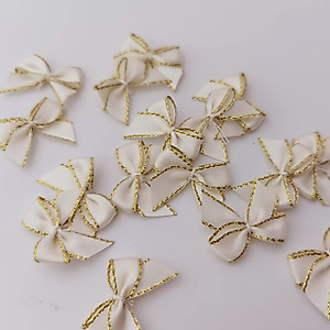 Micomon 50pcs 1.2-Inch Mini Ribbon Bows for Crafts Small Ivory Bows Christmas Decoration Embalishement Scrapbooking(Ivory)