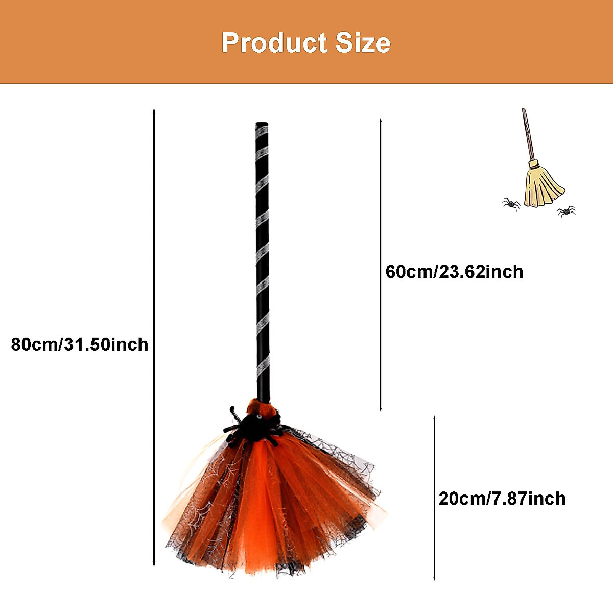Halloween Witch Broom Plastic Witch Broomstick with Detachable Handle, Halloween Cosplay Costume Props, Halloween Masquerade Dress Up Costume Decoration, Witch Flying Broomstick (Orange)
