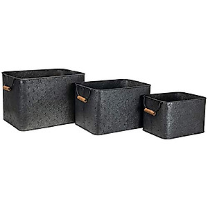 Foreside Home & Garden Black Set of 3 Galvanized Decorative Storage Nesting Bins with Wood Handles