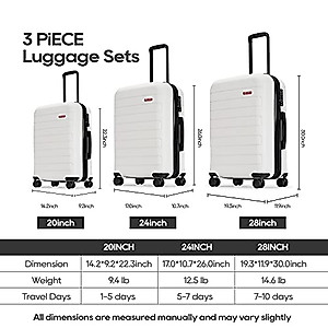 GinzaTravel 3-Piece ABS Luggage Set with TSA Locks, Expandable, and Friction-Resistant in white - Includes 20", 24" & 28" Spinner Suitcases