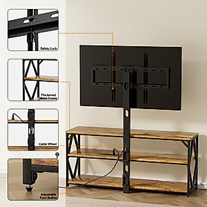 Furmax TV Stand with Mount and Power Outlet, Universal Height Adjustable Swivel TV Stand Mount for Up to 75 Inch TVs, Entertainment Center with Storage Shelves for Living Room, Rustic Brown