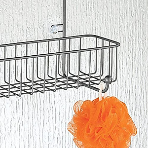 mDesign Extra Wide Metal Wire Over The Bathroom Shower Door Caddy, Hanging Storage Organizer Center with Built-in Hooks and Baskets on 2 Levels for Shampoo, Body Wash, Loofahs - Graphite Gray