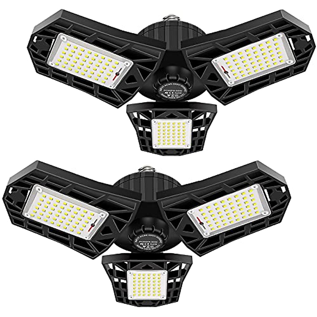 GHUSTAR 2-Pack LED Garage Light 60W Garage Lighting - 6000LM 6500K LED Deformable Garage Ceiling Lights, LED Shop Light with Adjustable Multi-Position Panels, LED Glow Light for Garage, Workshop