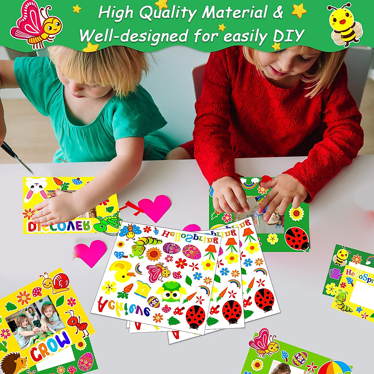 30 Packs Spring Craft Kits for Kids Springtime DIY Picture Frame Craft Flower Bee Butterfly Easter Art Craft Mothers Day Craft Party Favors Home Classroom Game Activities Bulletin Board Decoration