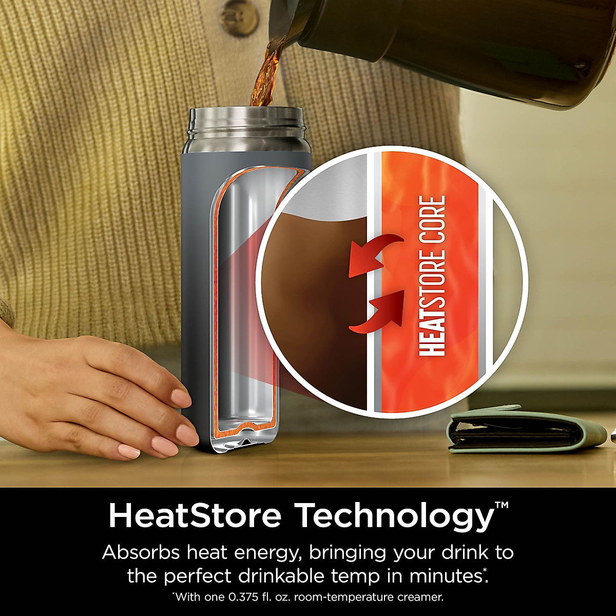 Ninja, Travel Mug, Sip Perfect 16oz, Brings Hot Drinks to Sippable Temperature in Minutes, Stainless Steel, Leak Proof, Dishwasher Safe, Metal Insulated Tumbler, Onyx Black, DW1603BK