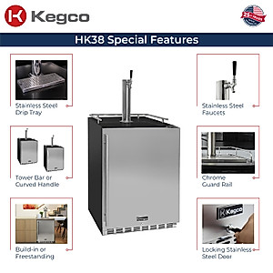 Kegco Kegerator 24" Wide Single Tap Black/Stainless Steel Undercounter Beer Dispenser HK38BSU-1