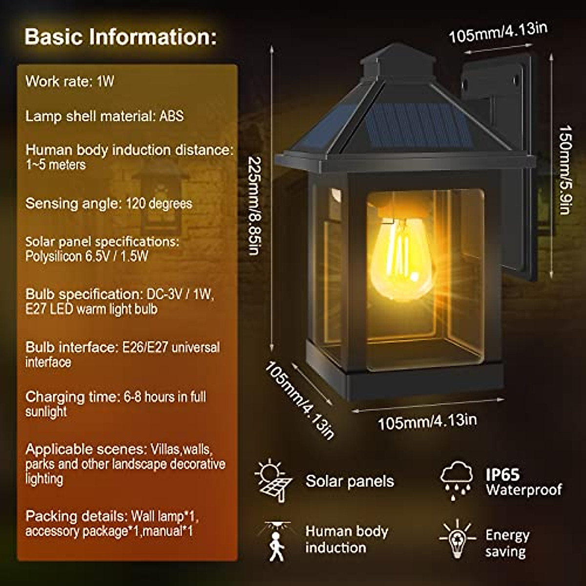 INDARUN Solar Wall Lantern Lights with 3 Modes, Solar Lights Outdoor Waterproof, Dusk to Dawn Motion Sensor LED Wall Sconce, Porch Barn Light, Warm White Lighting for Garage, Yard, Patio