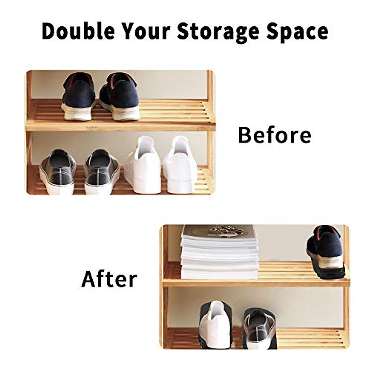 HOMOKUS Shoe Slots Organizer for Closet Organization, 20 Pack Adjustable Shoe Stacker Space Saver,Double Layer Shoe Rack Organizer Holder with 4 Different Height (Black)