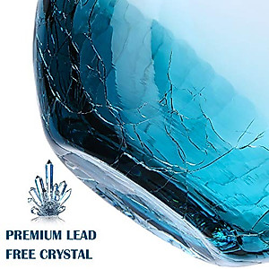 CUKBLESS Stemless Wine Glass Set of 2, Blue Crackle Wine Glasses for Red or White Wine, Hand Blown Lead-Free Glassware for Gift, Anniversary Party, Birthday, 17 Ounce