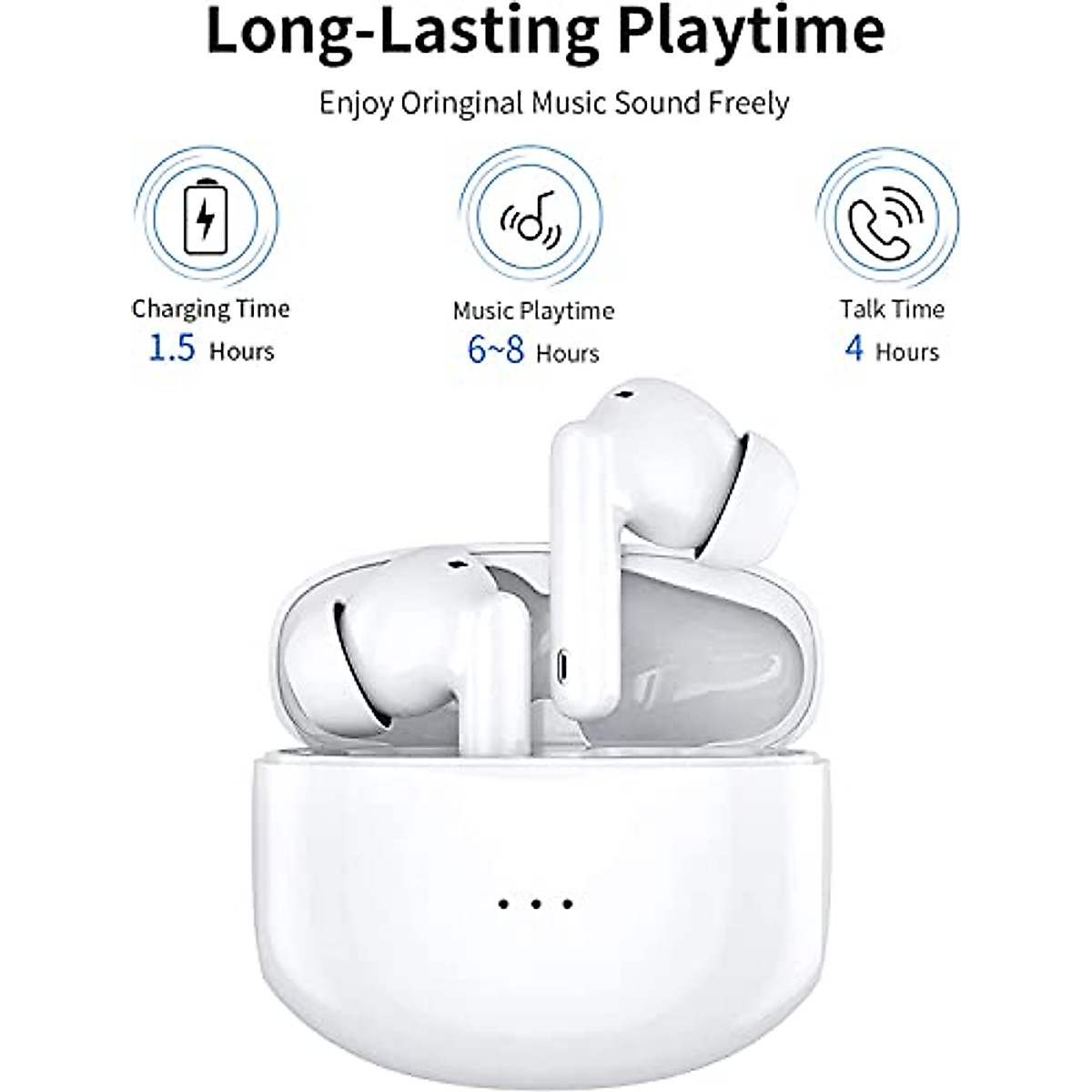 HISOOS Wireless Earbuds Bluetooth Active Noise Cancelling Headphone Wireless Ear Buds in-Ear Headphones with Charging Case IPX7 Waterproof Earphones for iPhone Android,Music Game Call (White)