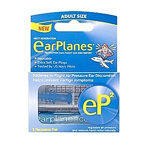 EP2 by Cirrus Healthcare Second Generation EarPlanes Earplugs Ear Protection from Flight Air and Noise Sound (2 Reusable Pair)