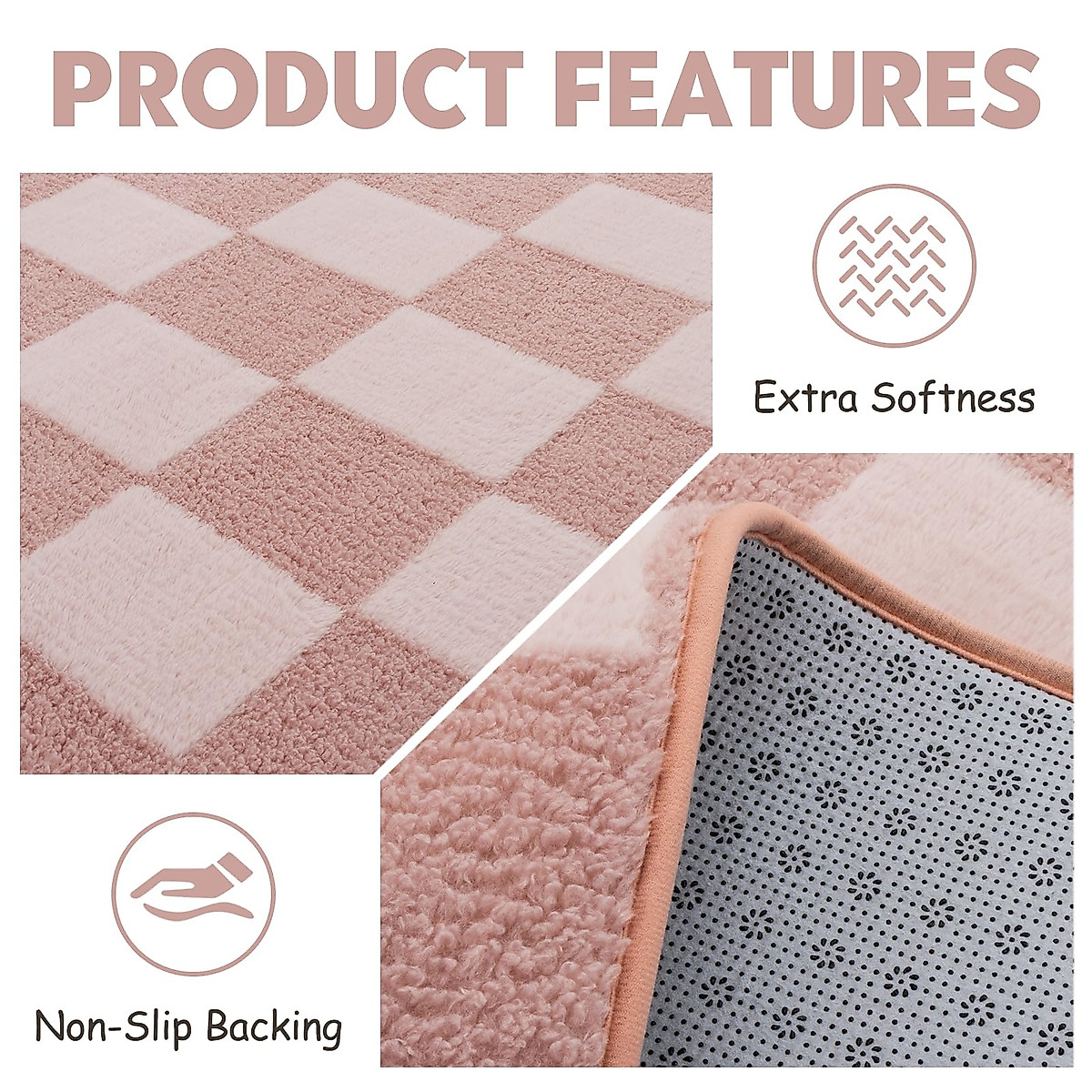 Btargot 6×9ft Light Pink Checkered Area Rug for Living Room, Princess Prince Castle Modern Abstract Checkerboard Throw Rugs Anti-Skid Fluffy Plush Carpet for Kids Boys Girls Home Nursery Decorative