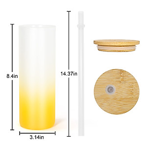 AGH 25 oz Sublimation Glass with Bamboo Lid, 6 Pack Frosted Sublimation Beer Can Glass, Gradient Color Material, Suitable for Beer, Juice, Ice Water, Drinks, Etc.