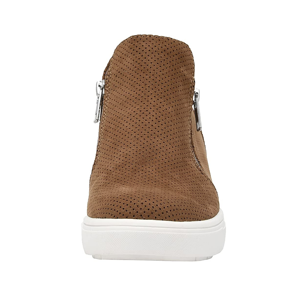 CUSHIONAIRE Women's Hart Sneaker Wedge Booties– Slip-On Sneaker Wedge Boots for Women with Dual Zipper, Cognac 8