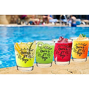 BISYATA 21st Birthday Gift - 21st Birthday Party Decorations for Her or Him - Cheers to 21 Years Shot Glasses Set of 2 - CLEAR 2oz - With Gift Box