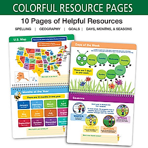Primary Journal for Writing & Drawing for Kids. Kindergarten Journals include Reading Log Pages & Worksheet Pages for Geography, Days of Week, Seasons and More.
