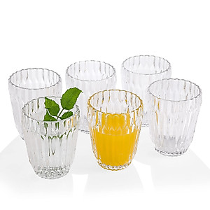 Vintage Juice Glasses 7.9 oz. set of 6 from 1500 C Tabletop Stripe Cup Old Fashion Tumbler Antique European Style woman Drinking Water Glassware Whiskey Iced-tea Beverage Milk Soda Coke for Home