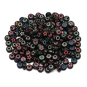 NHBT YU 4 * 7mm Black Mixed Flower Star Moon Heart Acrylic Beads Round Flat Loose Spacer Beads for Jewelry Making DIY Bracelet Necklace T725 (Item Diameter : 200pcs)