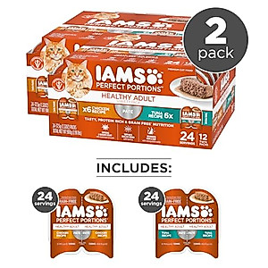 IAMS Perfect Portions Healthy Adult Wet Cat Food with Chicken and Tuna Recipe Variety Pack, Easy Peel Twin-Pack Trays, Pack of 24 (48 Total Servings)