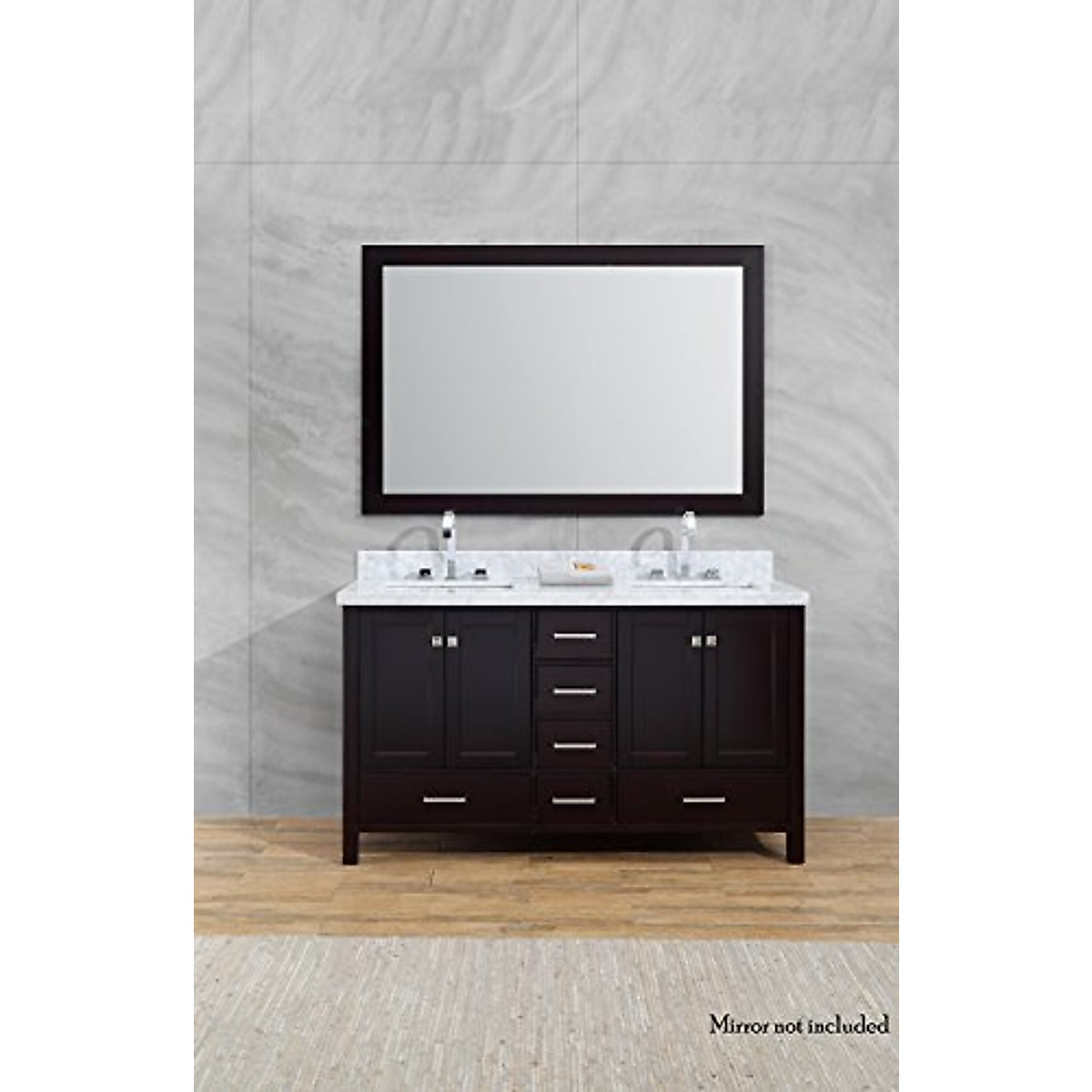 ARIEL Cambridge A061DCWRVOESP 61" Inch Double Sink Bathroom Vanity Cabinet in Espresso with Carrara White Marble Countertop Rectangular Sinks