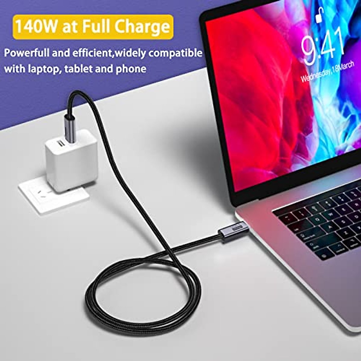 Diarypiece Type-C Power Supply Data Transfer Cable, 140W Type C PD3.1 Charger Data Line