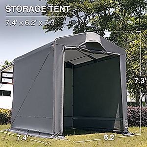 EVER ADVANCED 7.4 x 6.2 Outdoor Storage Tent with Vents Carport Canopy with Waterproof Cover Temporary Shelter for Bike, Motorcycle, Grey
