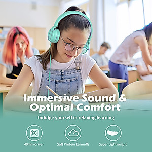 AILIHEN I35 Kids Headphones Wired with Microphone Volume Limited 93dB Children Girls Boys Teen Lightweight Foldable Headset for School Online Course Chromebook Cellphones Tablets (Green Purple)