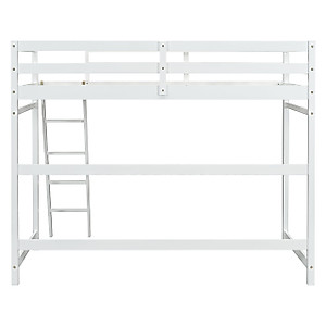 Harper & Bright Designs Twin Size Loft Bed Frame,Wooden Kids Loft Bed with Inclined Ladder & Full-Length Guardrail, High Loft Bed for Teens Girls Boys, Space-Saving, White