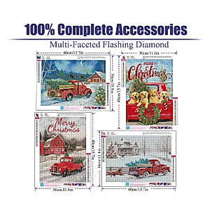 LWZAYS 4 Pack 5d Diamond Painting Kits for Adults,Christmas Truck DIY Full Drill Diamond Art Kits Paint with Diamonds Full Drill Gem Art and Crafts,DIY Gift and Home Decor 12X16inch