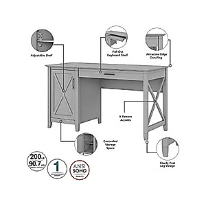 Bush Furniture Key West Computer Desk with Keyboard Tray and Storage, 54W, Cape Cod Gray