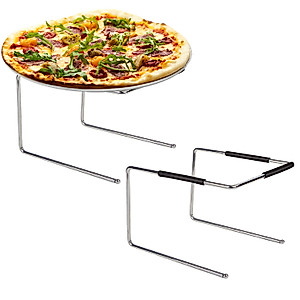 Tiger Chef Pizza Stand and Pizza Pan Set: Two Pizza Stands for Tables, Two 12 inch Pizza Pans and Pan Gripper