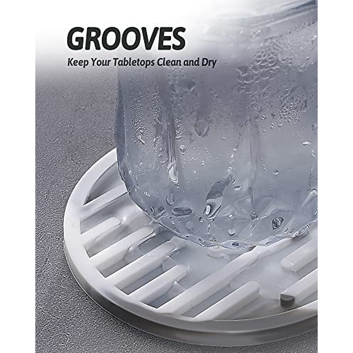 Coasters for Drinks, Silicone Coasters Set of 6, Amoowis Drink Coasters for Coffee Table with Holder, Thickened Coaster for Wooden Table, Cup, Desk, Bar, Office, Anti-Slip, Non-Stick, Easy to Clean