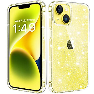 JJGoo Compatible with iPhone 14 Case, Bling Sparkle Soft TPU Anti-Scratch Shockproof Protective Phone Bumper, Women Girls Cute Slim Sparkly Phone Case for iPhone 14, Clear Glitter