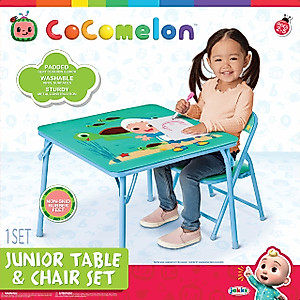 CoComelon Table & Chair Set for Toddlers 24-48M, Includes 1 Table & 1 Chair - Sturdy Metal Construction, Table: 20" L x 20" W x 16.4" H, Chair: 12" L x 11.6" W x 17.7" H - Weight Limit: 70 lbs