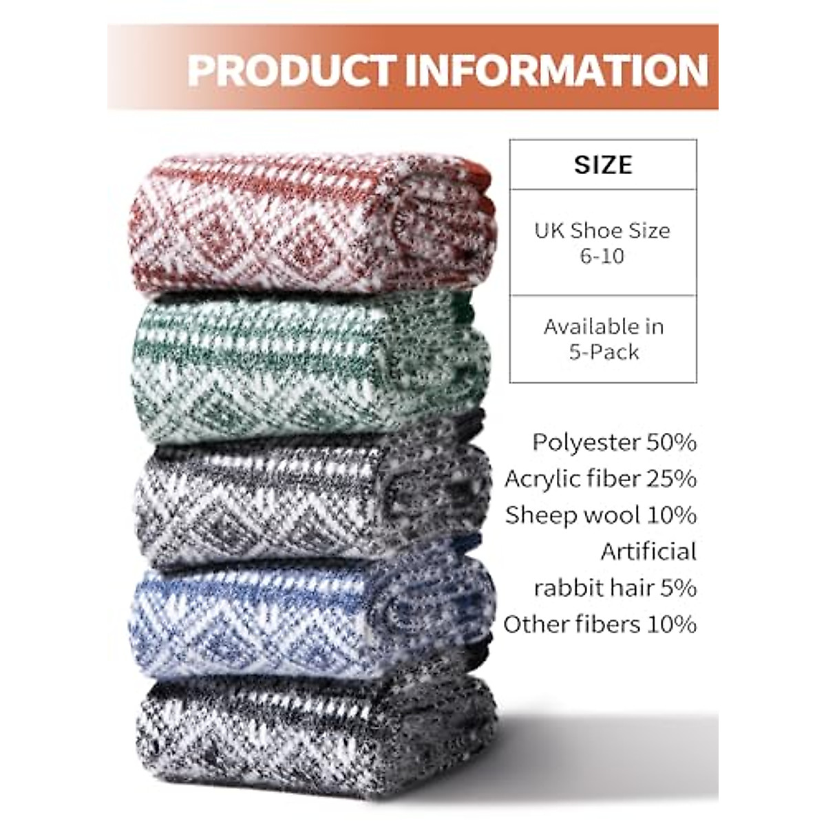 Loiyadn 2024 Pocket Calendar Womens Wool Socks - 5 Pairs Thick Soft Women's Socks, Multicolored, Winter Socks for Women Men, Thermal Socks for Women