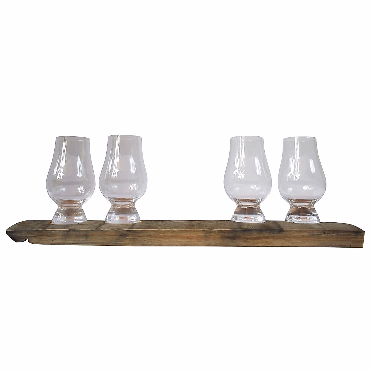 Bourbon Barrel Stave Flight Board with Four Glencairn Glasses