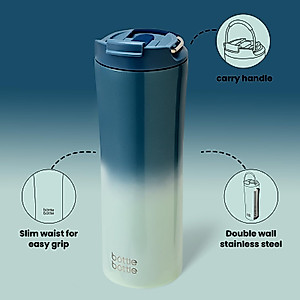 BOTTLE BOTTLE Insulated Coffee Tumblers with Dual-use Lid and Straw Double Walled Iced Travel Coffee Mug for Woman and Man 18 oz Stainless Steel Tumbler with Handle(Ocean Blue)