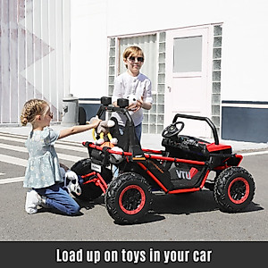 ELEMARA 2 Seater Ride on Car,12V Battery Powered Off-Road UTV Toy,4WD Electric Car with Remote Control,LED Lights,Bluetooth, 3 Speeds,2 Spring Suspension for 3-8 Boys & Girls,Red,48.2"x31"x31.5"