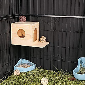 YKD Pet Chinchilla House with Platform - Small Animal Hideout for Chinchilla Squirrel or Sugar Gliders - Ventilated Wooden Chinchilla Hut Hideout with Multiple Doors - Made Natural Wood